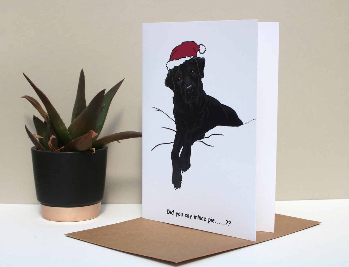 Black Labrador Dog Funny Christmas card 'Mince Pie' – Heather Irvine ...